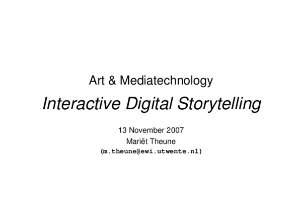 (PDF) Interactive Digital Storytelling | Henrik Schønau Fog - Academia.edu