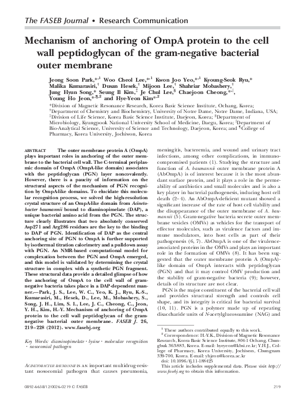 (PDF) Mechanism of anchoring of OmpA protein to the cell wall ...