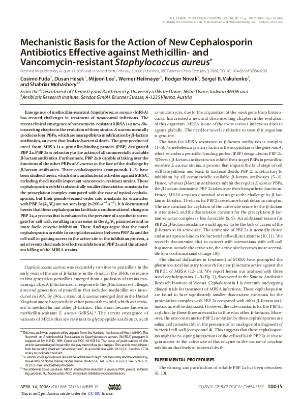 (PDF) Mechanistic Basis for the Action of New Cephalosporin Antibiotics ...