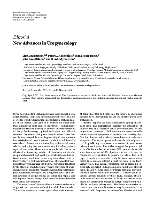 (PDF) New advances in urogynecology