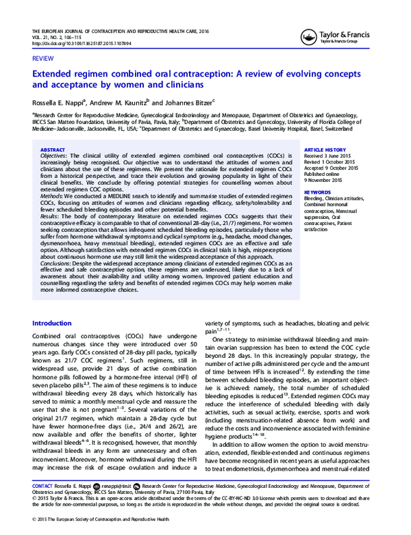 Pdf Extended Regimen Combined Oral Contraception A Review Of Evolving Concepts And Acceptance