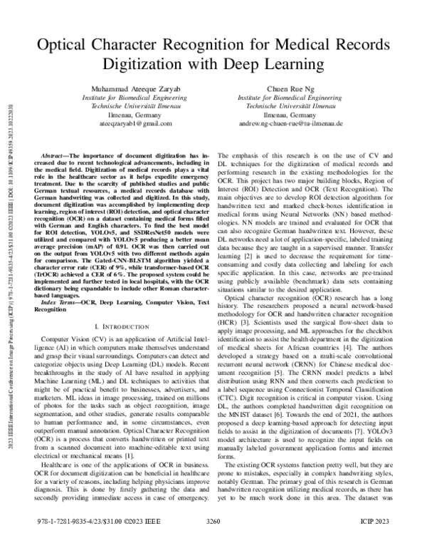 (PDF) Optical Character Recognition for Medical Records Digitization with Deep Learning
