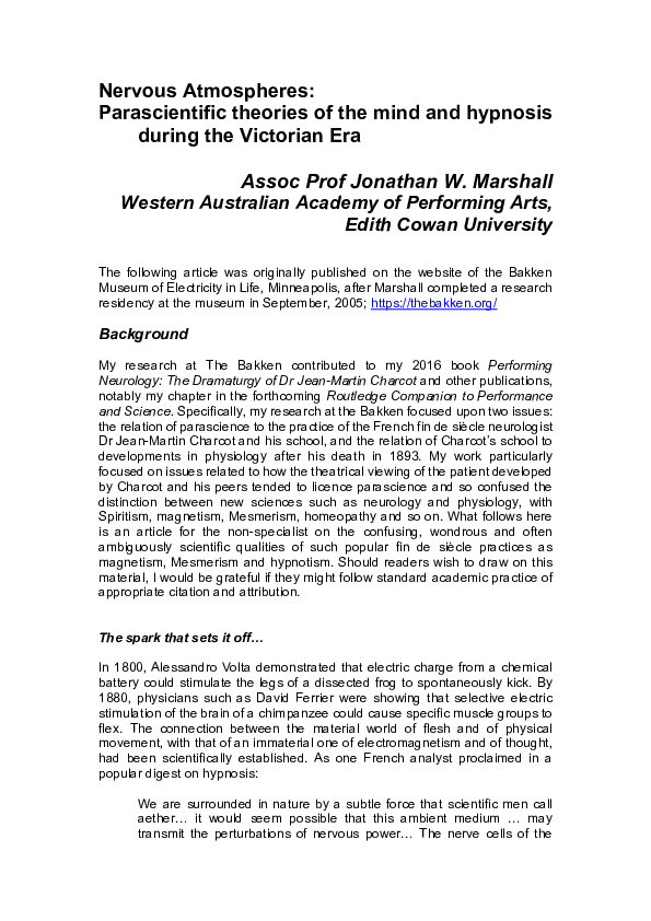 (PDF) Nervous Atmospheres:Parascientific Theories of the Mind ...