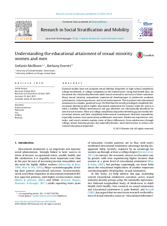 (PDF) Understanding the Educational Attainment of Sexual Minorities