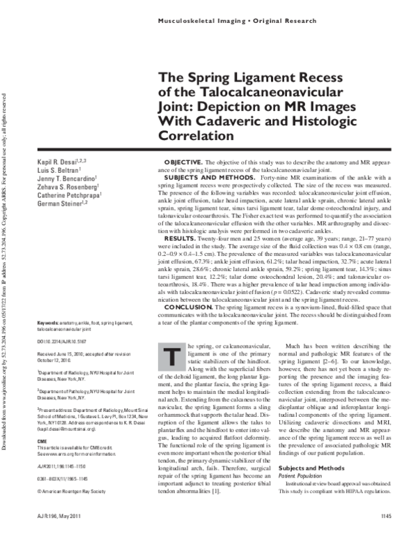 (PDF) The Spring Ligament Recess of the Talocalcaneonavicular Joint ...