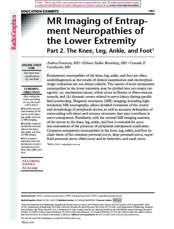 (PDF) MR Imaging of Entrapment Neuropathies of the Lower Extremity