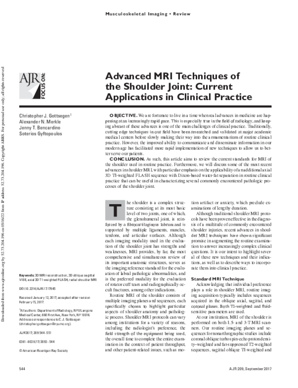 (PDF) Advanced MRI Techniques of the Shoulder Joint: Current ...