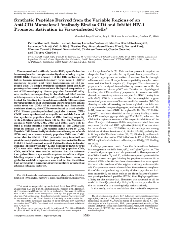 (PDF) Synthetic Peptides Derived from the Variable Regions of an Anti ...