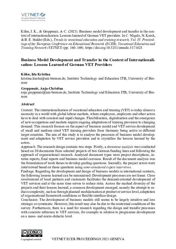(PDF) Business Model Development and Transfer in the Context of Internationalisation: Lessons ...