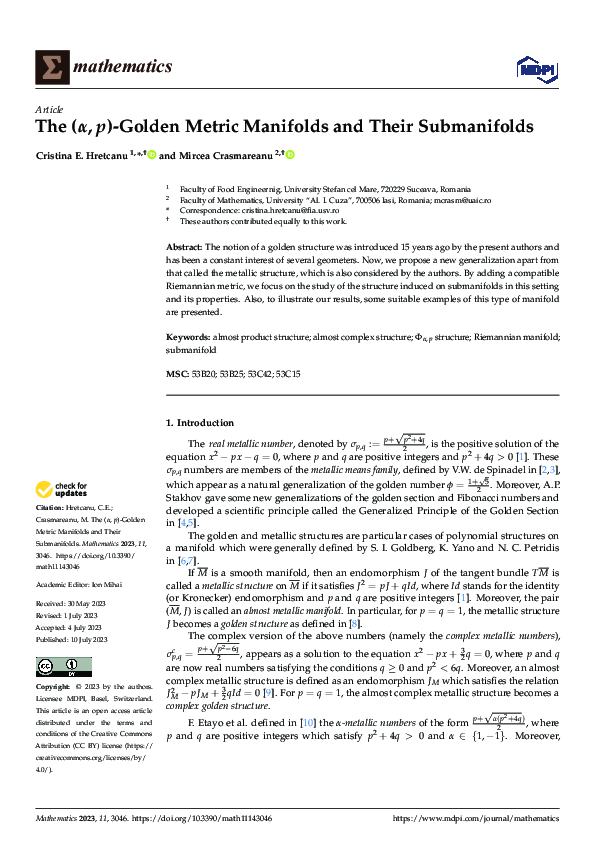 (PDF) The (α, p)-Golden Metric Manifolds and Their Submanifolds