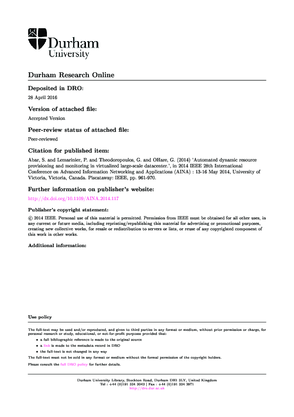 Pdf Automated Dynamic Resource Provisioning And Monitoring In Virtualized Large Scale
