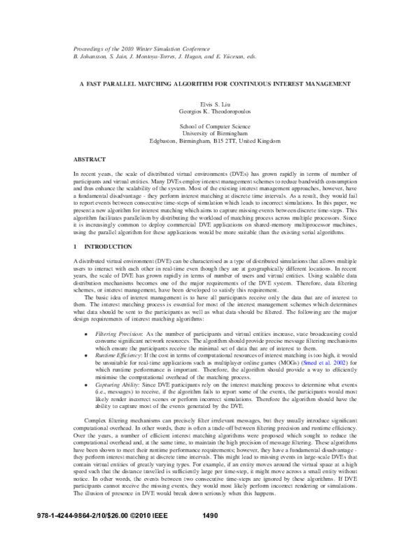 (PDF) A fast parallel matching algorithm for continuous interest management