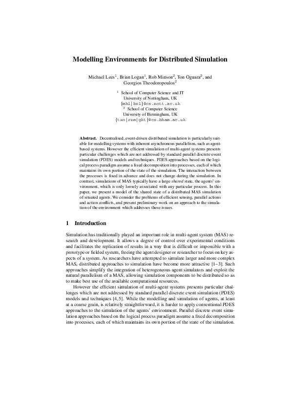 Pdf Modelling Environments For Distributed Simulation