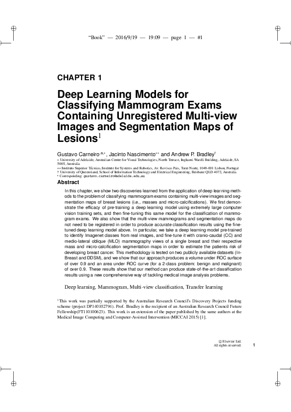 (PDF) Deep Learning Models for Classifying Mammogram Exams Containing Unregistered Multi-View ...