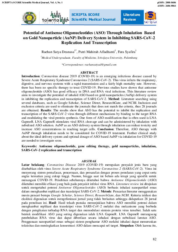 (PDF) The Potential Of Antisense Oligonucleotides (ASO) Through ...