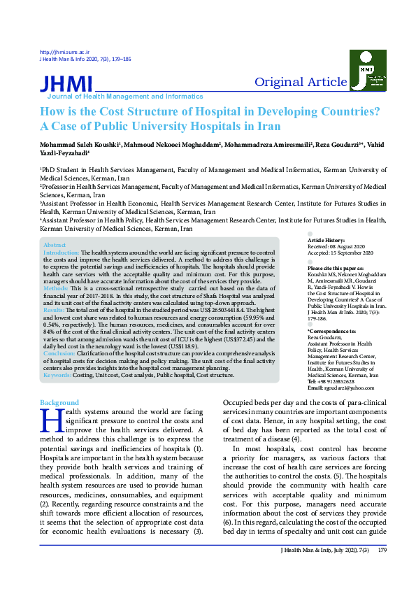 (PDF) How is the Cost Structure of Hospital in Developing Countries? A ...