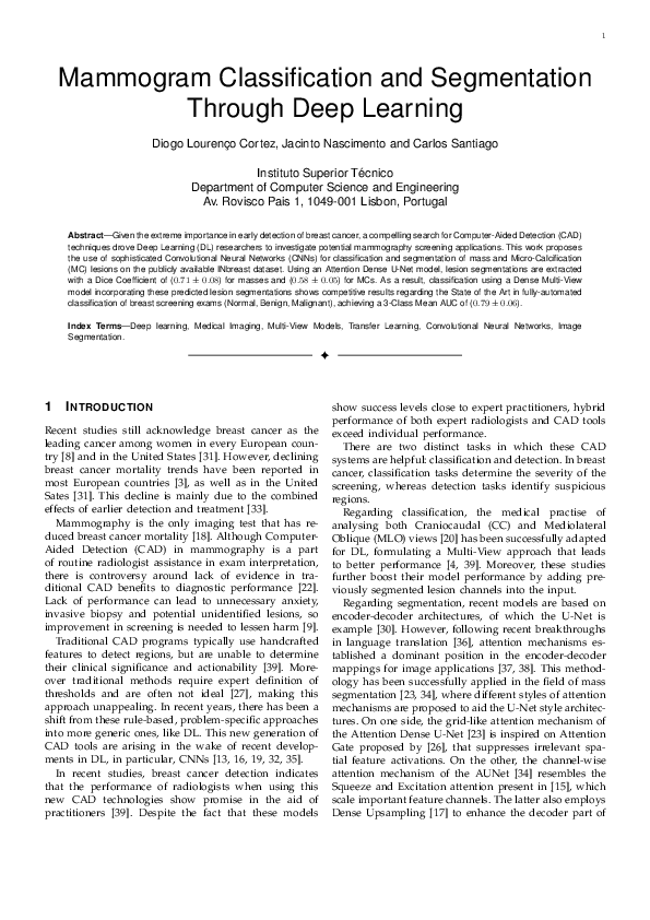 (PDF) Mammogram Classification and Segmentation Through Deep Learning (PDF) Mammogram Classification and Segmentation Through Deep Learning