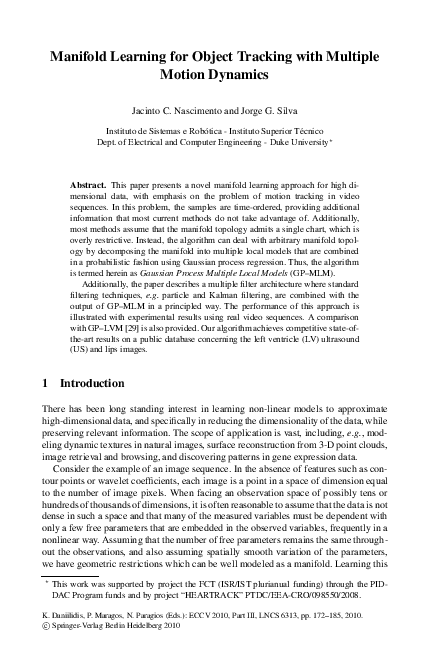 (PDF) Manifold Learning for Object Tracking with Multiple Motion Dynamics