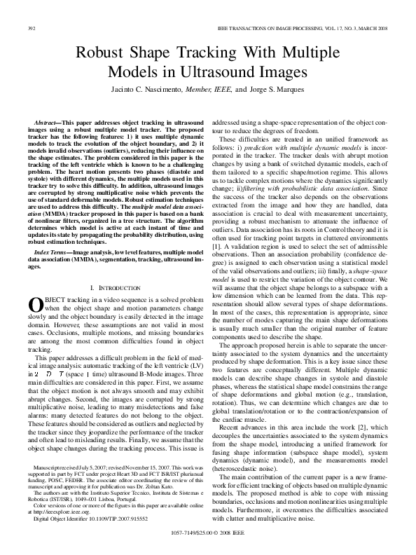 (PDF) Robust Shape Tracking With Multiple Models in Ultrasound Images | Jacinto Nascimento ...