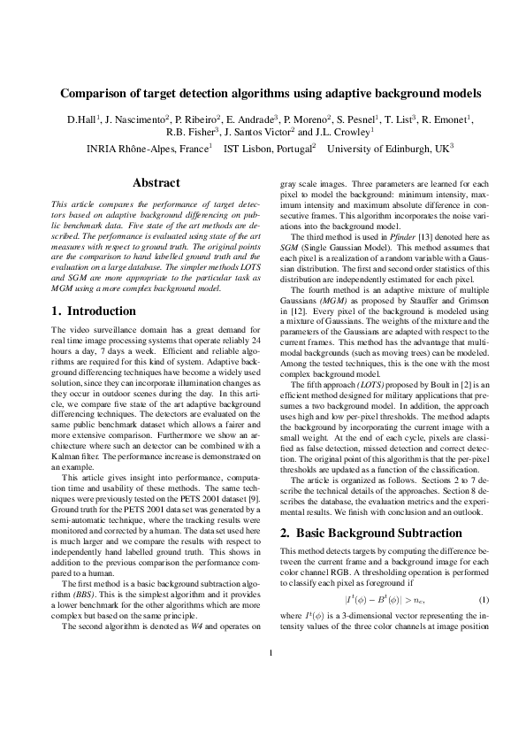 Pdf Comparison Of Target Detection Algorithms Using Adaptive Background Models