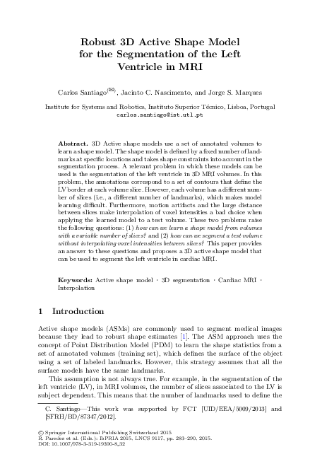 (PDF) Robust 3D Active Shape Model for the Segmentation of the Left Ventricle in MRI
