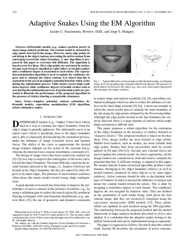 (PDF) Adaptive snakes using the EM algorithm