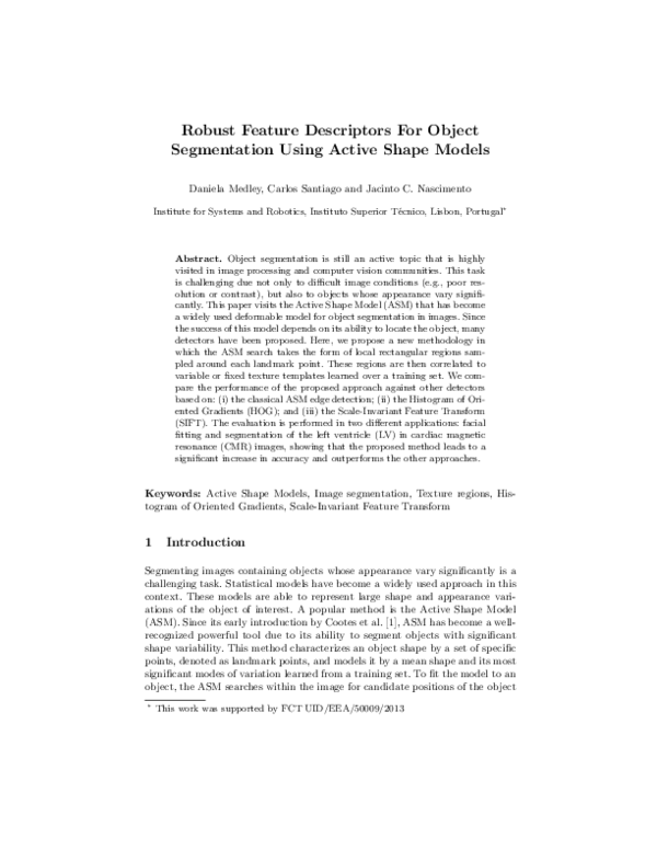 Pdf Robust Feature Descriptors For Object Segmentation Using Active Shape Models