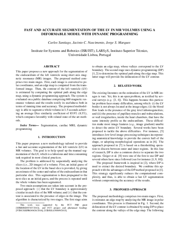 Pdf Fast And Accurate Segmentation Of The Lv In Mr Volumes Using A