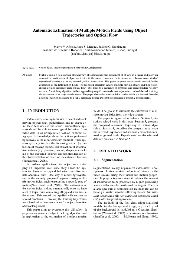 Pdf Automatic Estimation Of Multiple Motion Fields Using Object