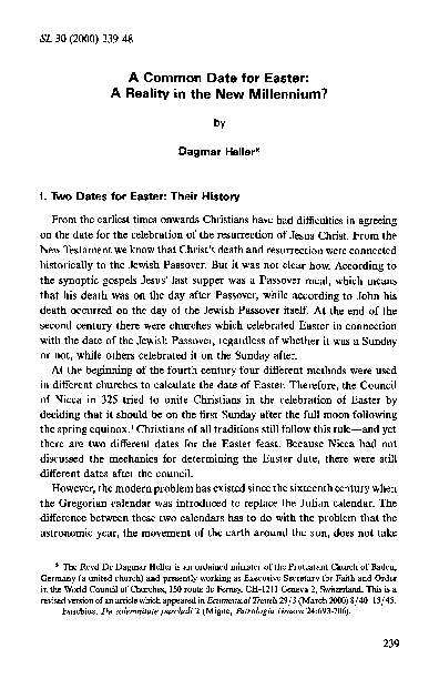 (PDF) A Common Date for Easter: A Reality in the New Millennium?