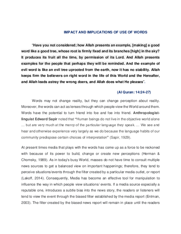 (PDF) Impact and Implications of Words