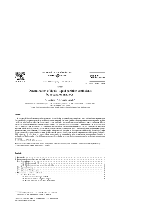 (PDF) Determination of liquid–liquid partition coefficients by separation methods