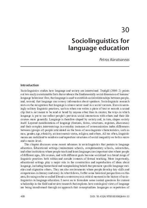 (PDF) Sociolinguistics for language education
