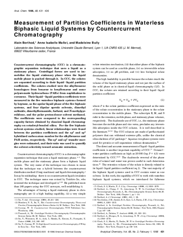 (PDF) Measurement of Partition Coefficients in Waterless Biphasic ...