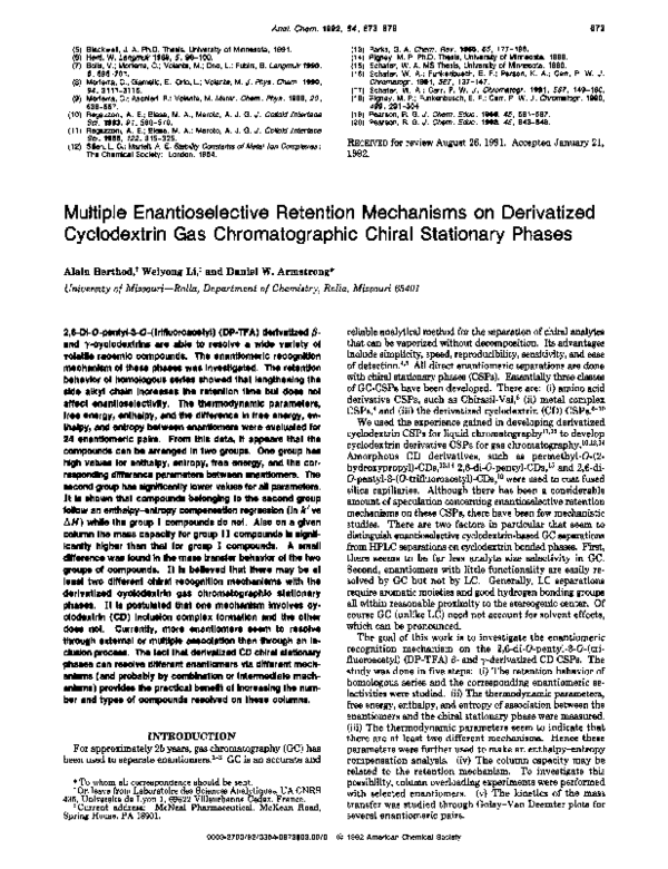 (PDF) Multiple enantioselective retention mechanisms on derivatized ...