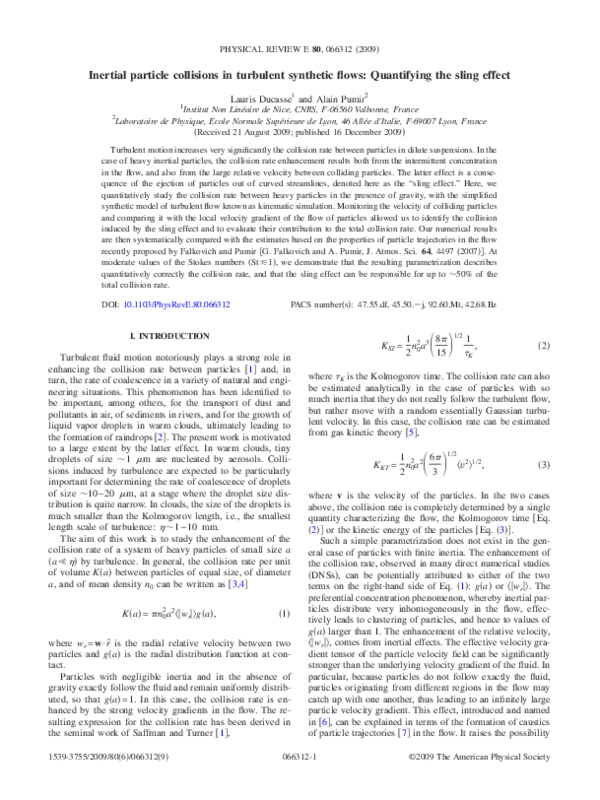 (PDF) Inertial particle collisions in turbulent synthetic flows: Quantifying the sling effect