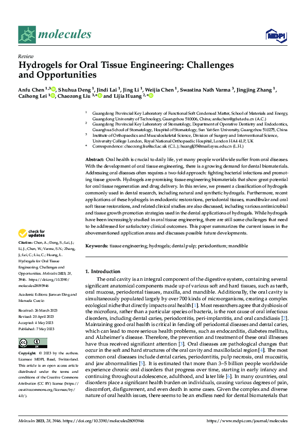 (PDF) Hydrogels for Oral Tissue Engineering: Challenges and Opportunities | Chaozong Liu ...