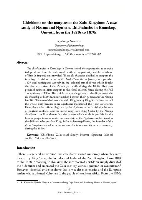 (PDF) Chiefdoms on the margins of the Zulu Kingdom: A case study of ...