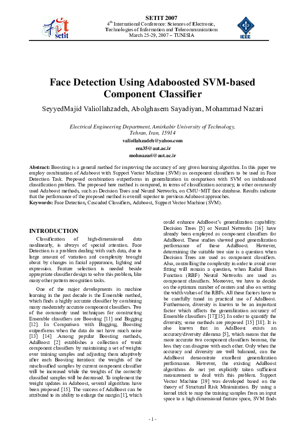 (PDF) Face Detection Using Adaboosted RVM-based Component Classifier