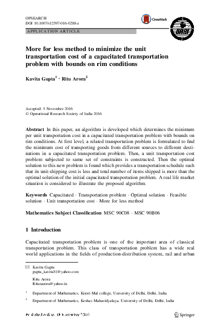 (PDF) More for less method to minimize the unit transportation cost of a capacitated ...