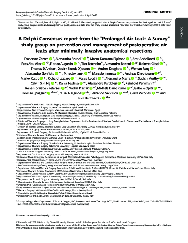 (PDF) A Delphi Consensus report from the "Prolonged Air Leak: A Survey ...