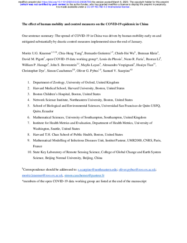 (PDF) The effect of human mobility and control measures on the COVID-19 ...