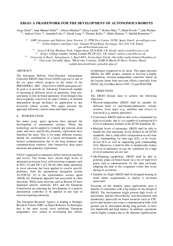(PDF) ERGO: A Framework for the Development of Autonomous Robots