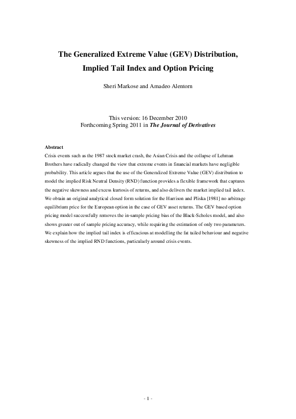 (PDF) The Generalized Extreme Value Distribution, Implied Tail Index ...