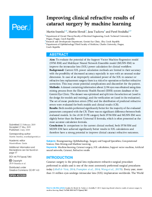 (PDF) Improving clinical refractive results of cataract surgery by machine learning
