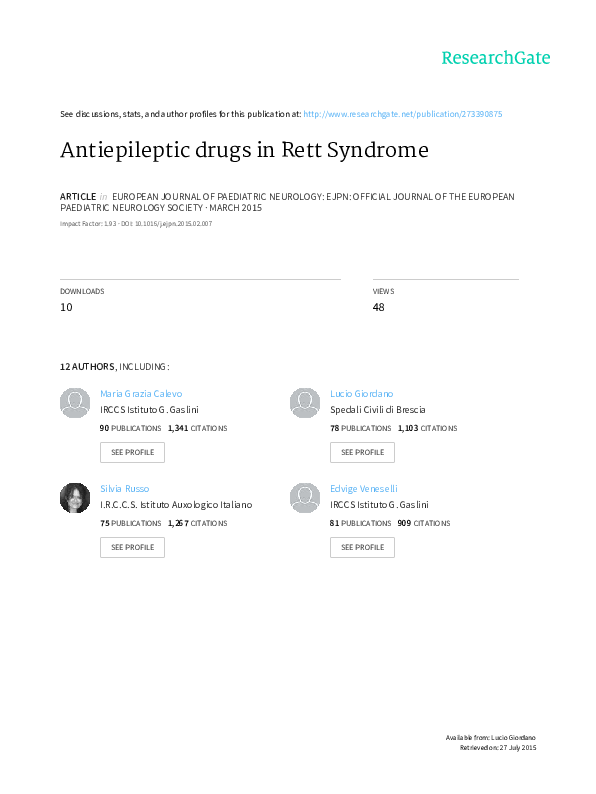 (PDF) Antiepileptic drugs in Rett Syndrome