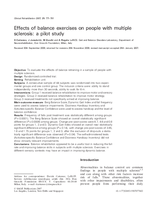 (PDF) Effects of balance exercises on people with multiple sclerosis: a ...