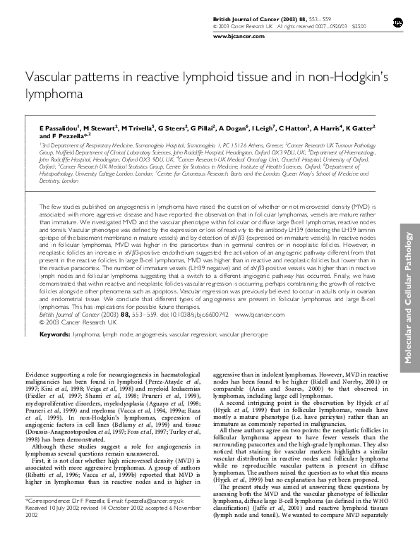 (PDF) Vascular patterns in reactive lymphoid tissue and in non-Hodgkin ...