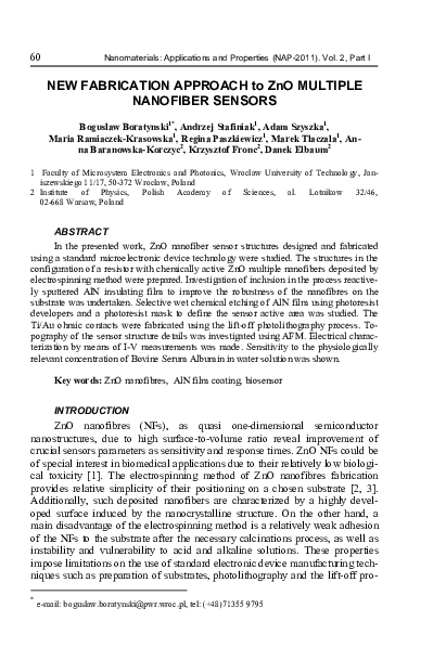 (PDF) New fabrication approach to ZnO multiple nanofiber sensors