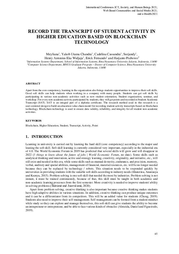(PDF) Record the Transcript of Student Activity in Higher Education ...